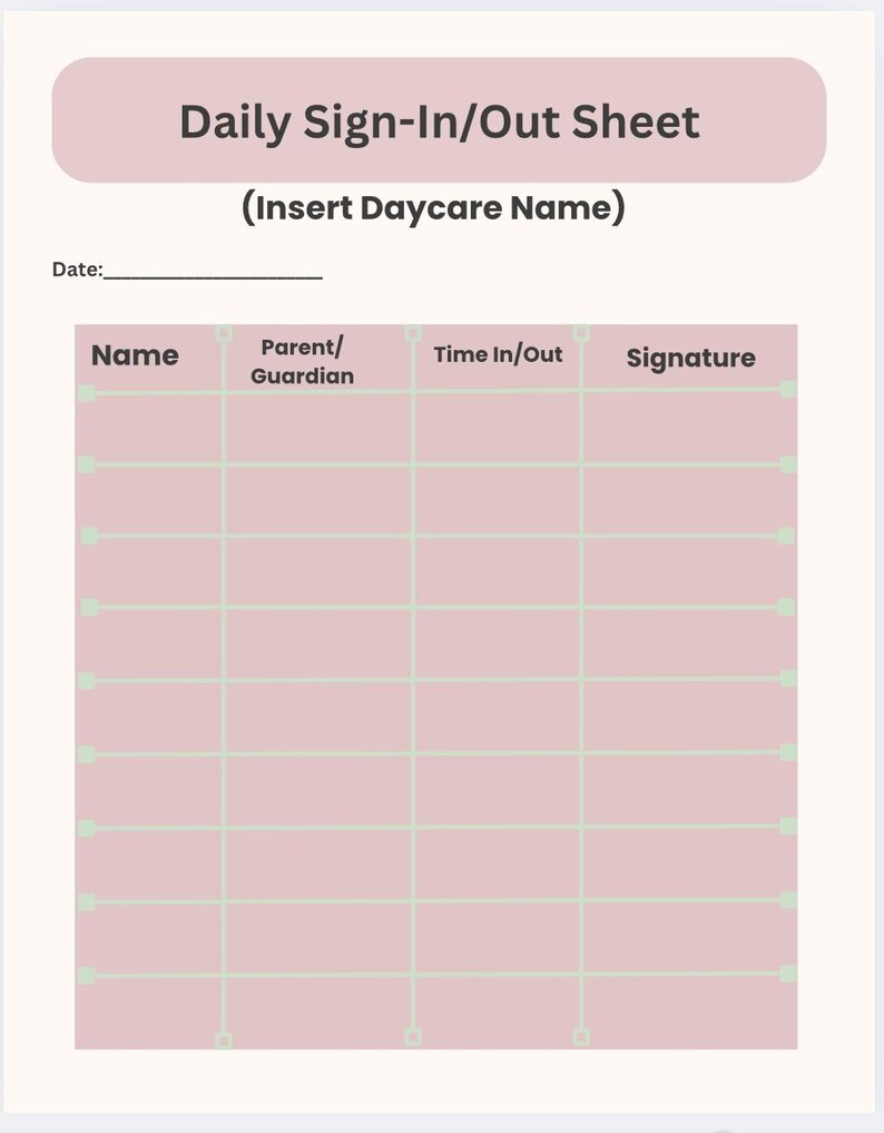 Editable Daycare Sign-in/out Sheets - Etsy