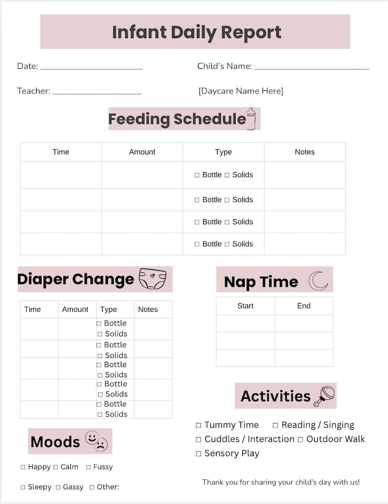 Editable Infant Daily Report | Modern Pastel Canva Template | Baby ...