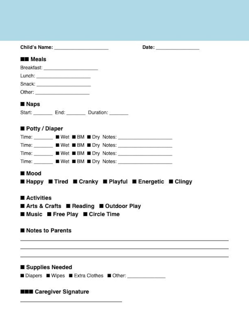 Toddler Daily Report Sheet – Printable PDF - Etsy