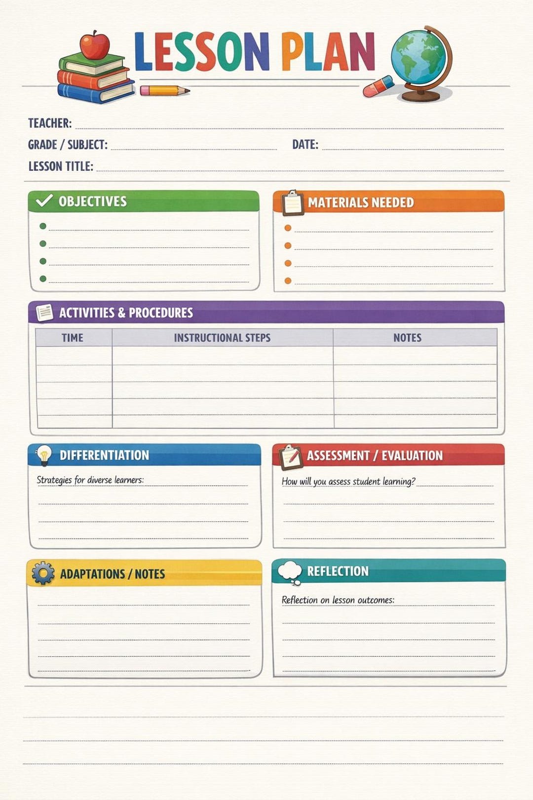 Teacher Lesson Plan Template Printable, Weekly Classroom Planner ...