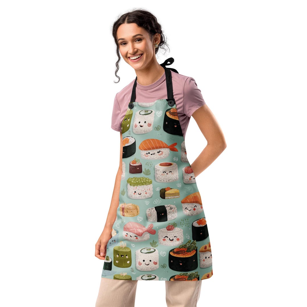 Adorable Kawaii Sushi Pattern Cooking Apron - Playful Japanese Culinary ...
