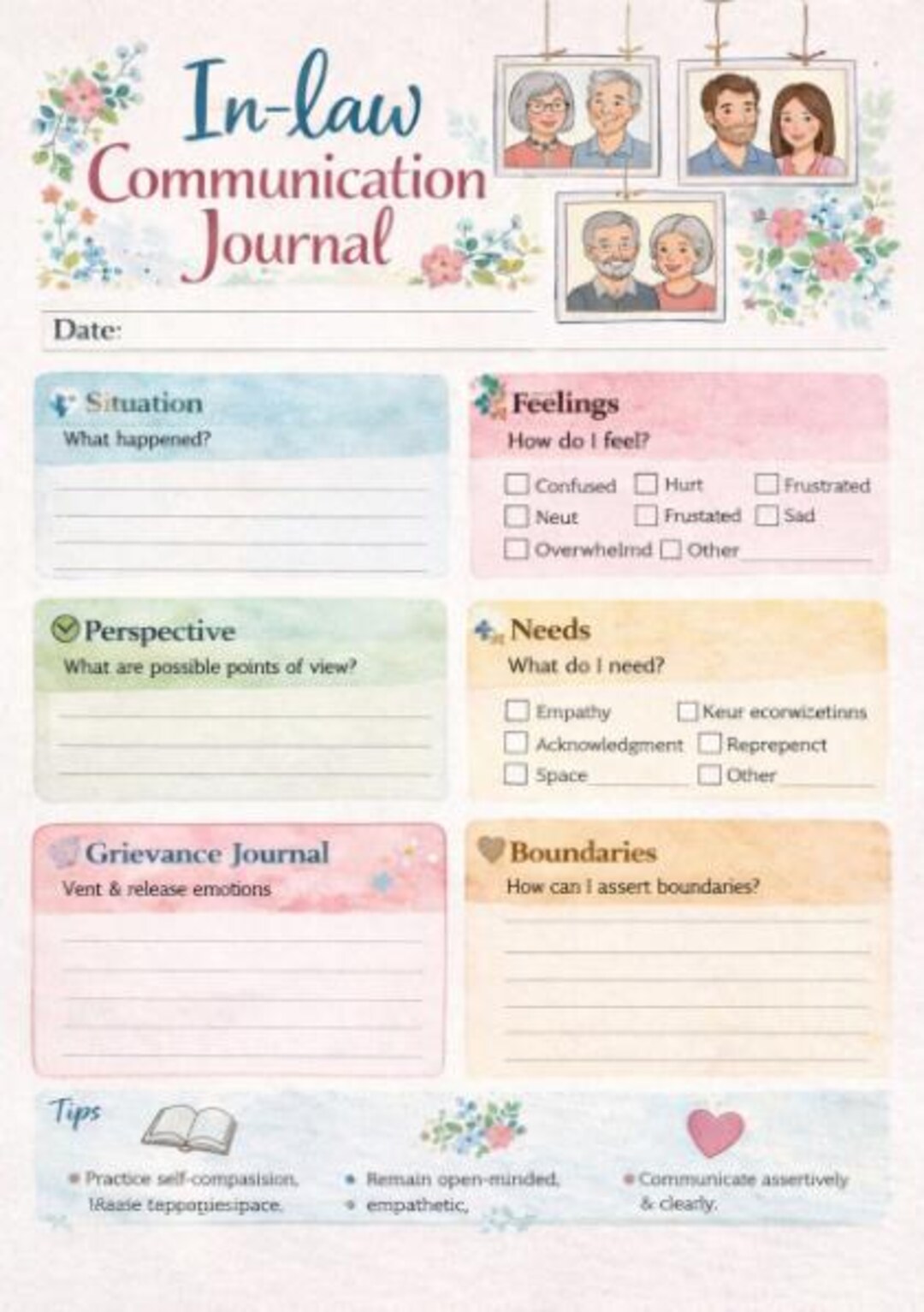 In Law Communication Journal Printable | Family Boundaries Worksheet ...