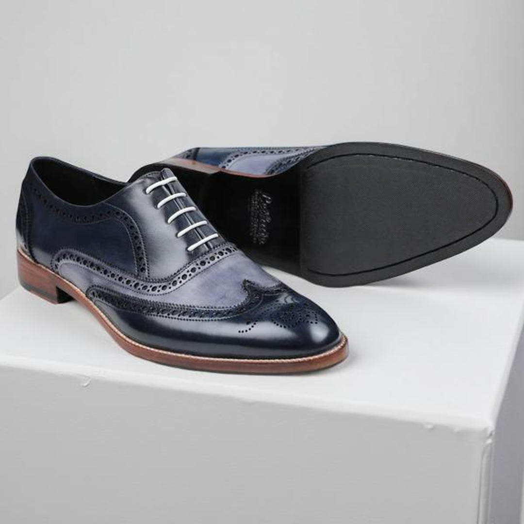 Wingtip Brogue Oxford Navy & Grey Leather Shoe - Etsy