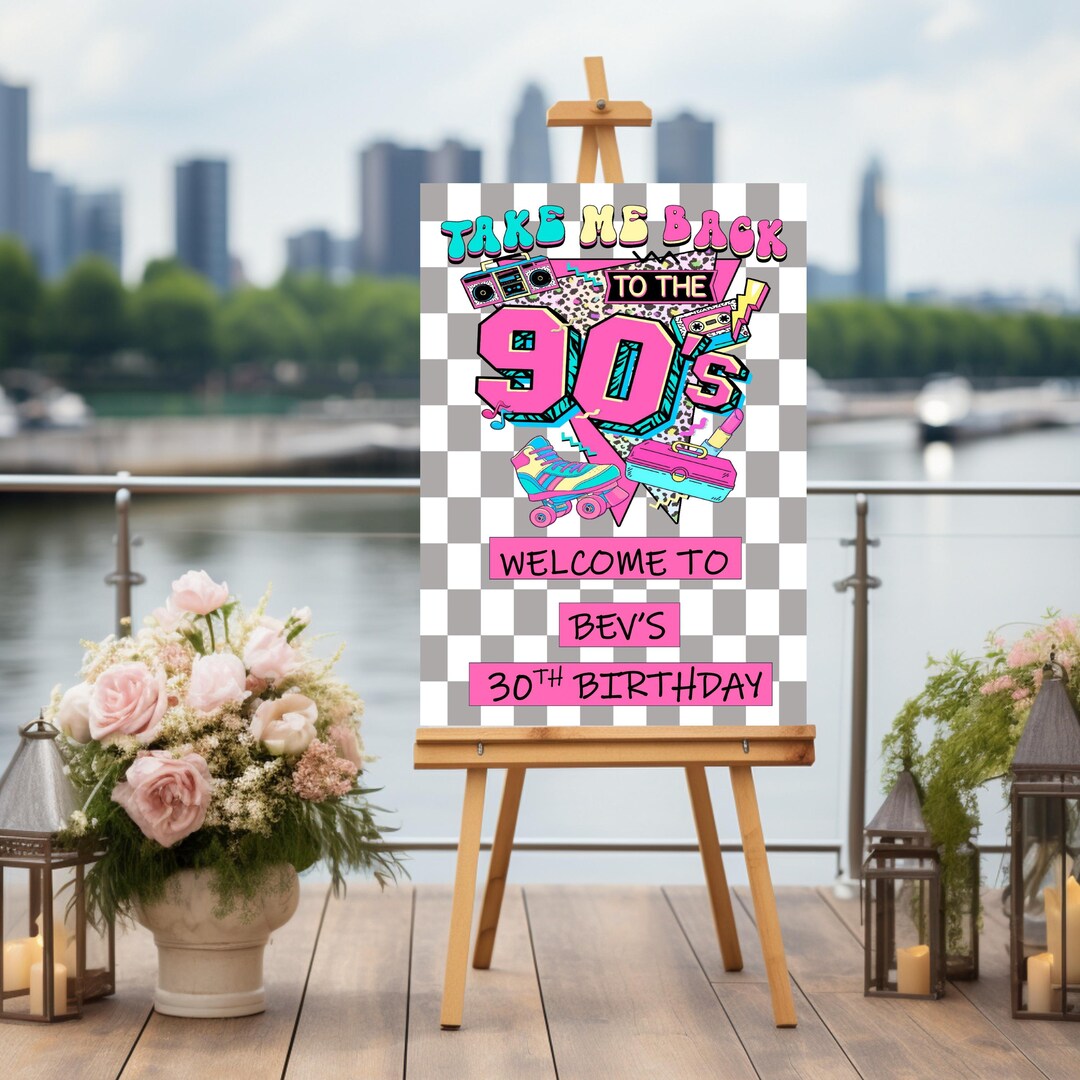 90s Birthday Welcome Sign, Retro Theme, Personalised Party Poster ...