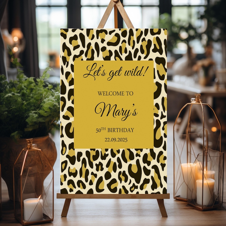 Leopard Print Welcome Poster, Personalised Sign, Party Decoration ...