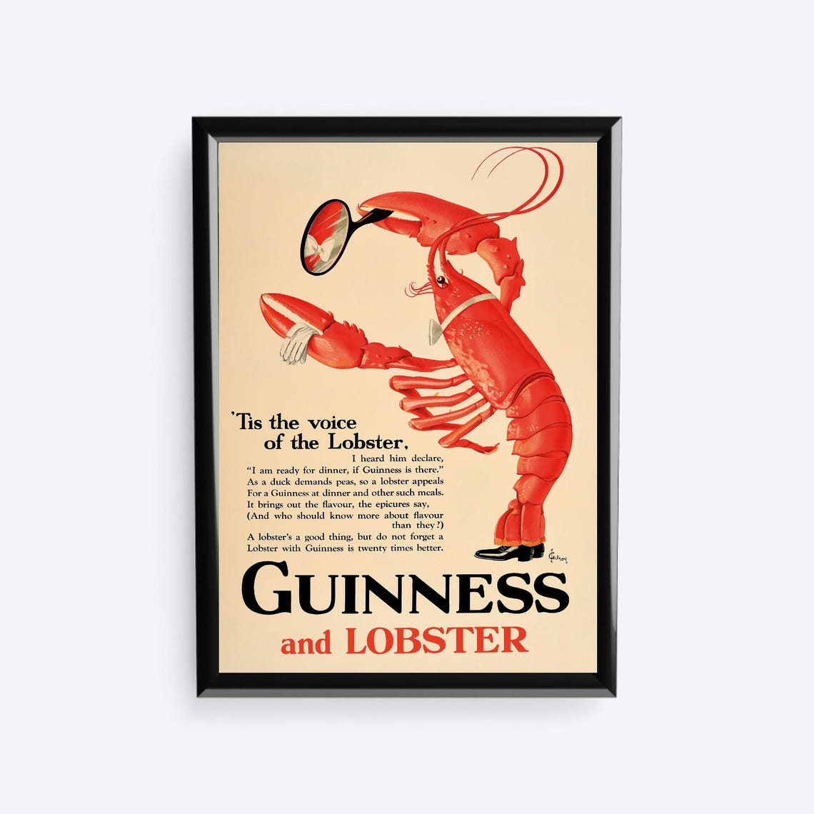 Guinness Vintage Style Posters, Lobster and Crab, Pub Décor, Cafe Wall ...