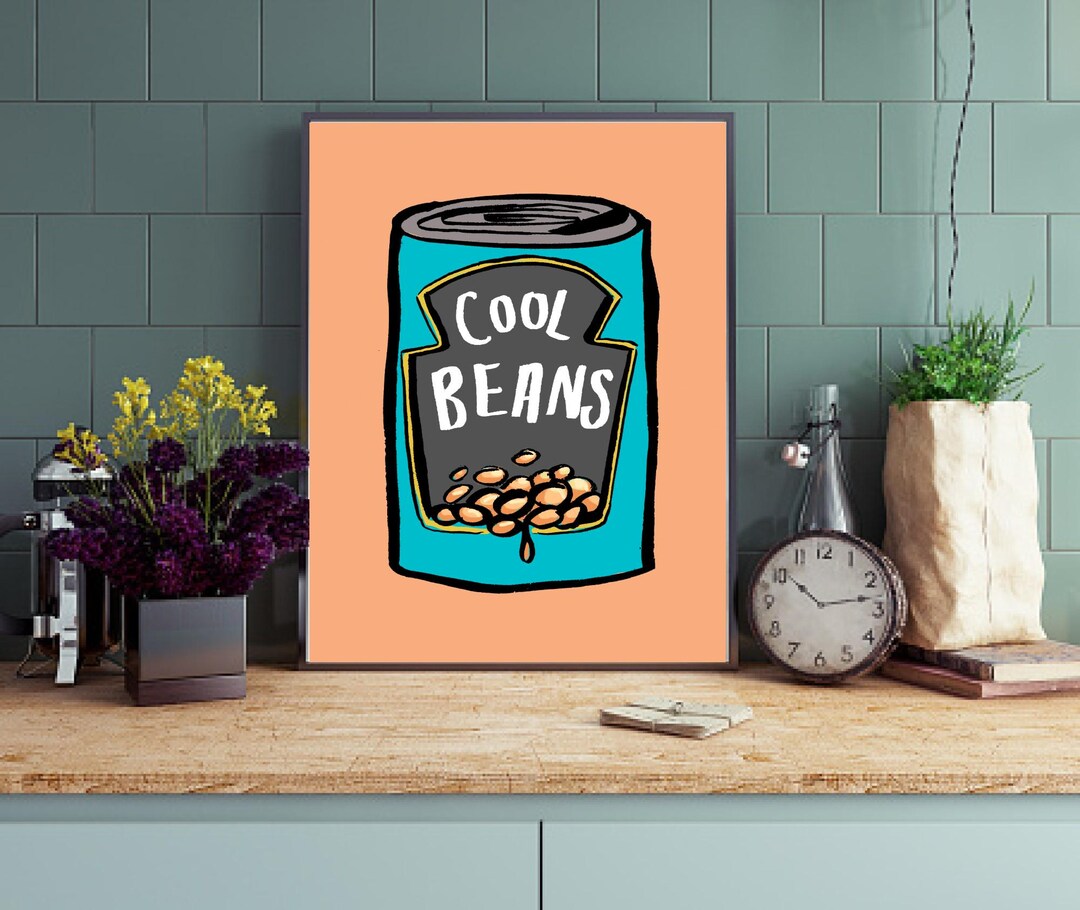 Cool Beans Print, Kitchen Décor, Colourful Wall Art, Fun Home Decor ...