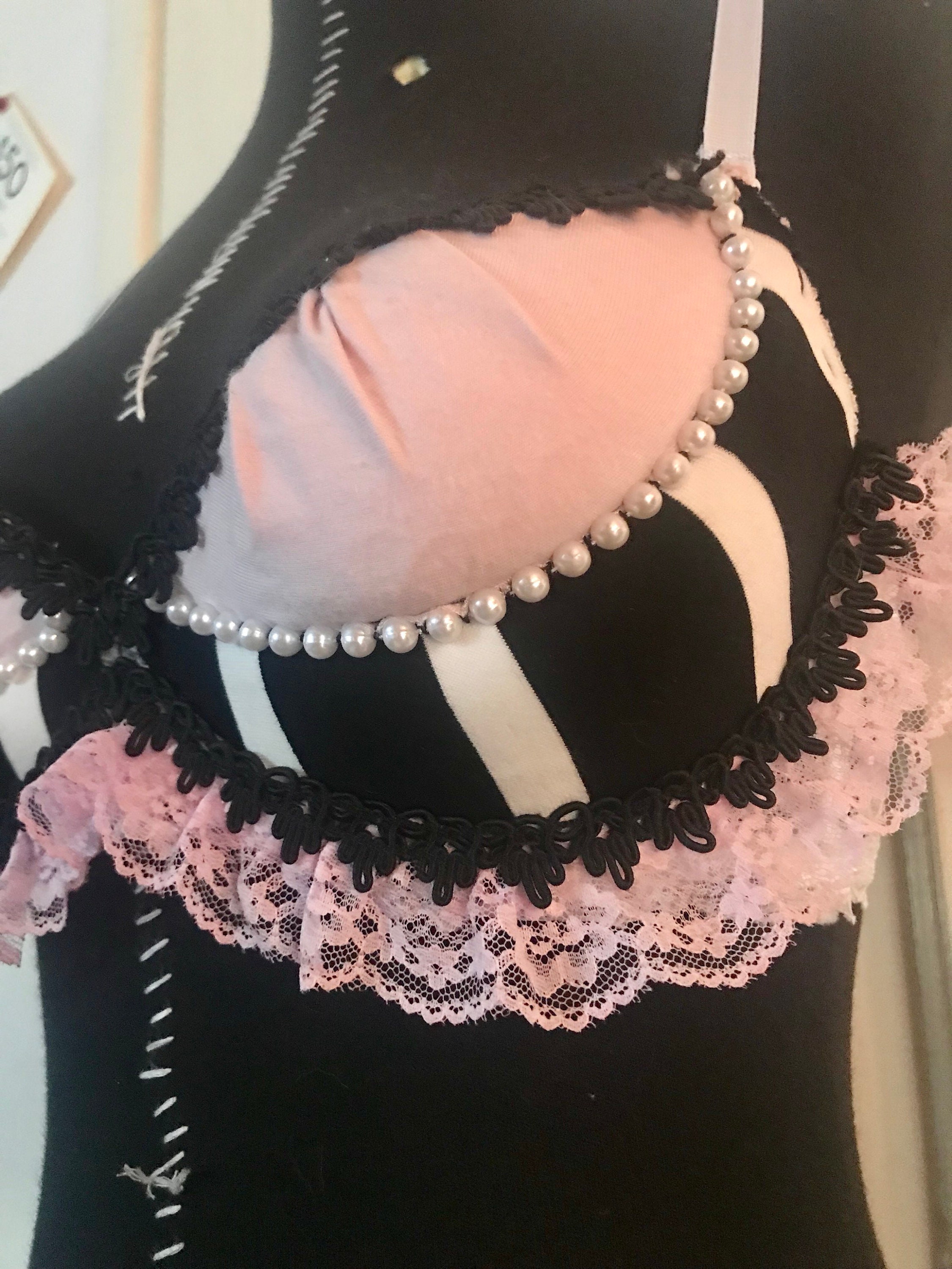 Marie Antoinette Steampunk Bra Pink and White Bra | Etsy