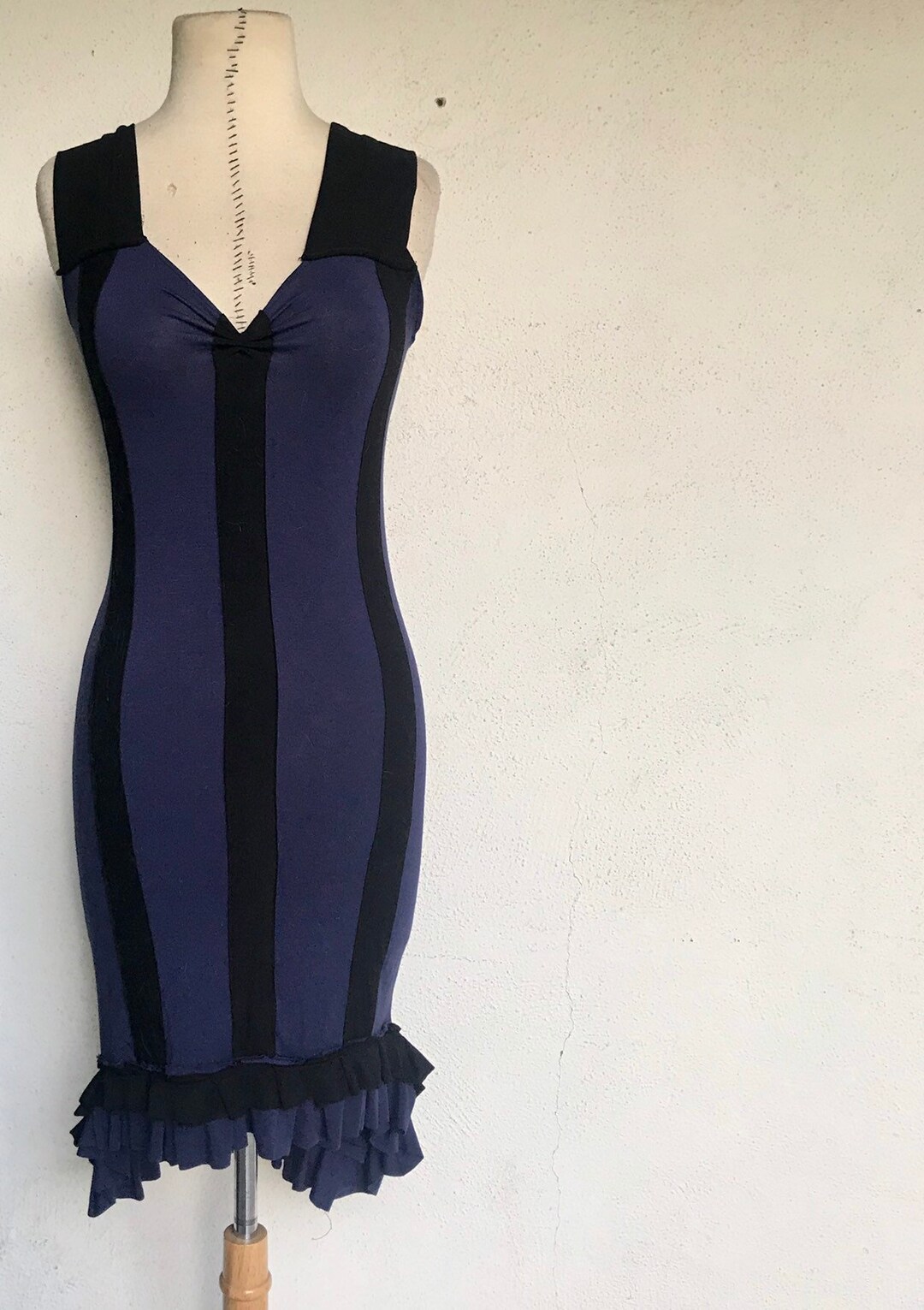 Beetle Dress - Navy Blue and Black - Steampunk Dress - Striped Dress ...