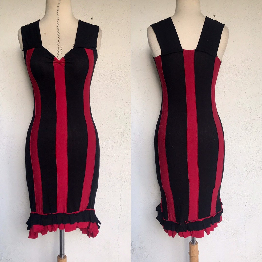 Beetle Dress Black and Red Steampunk Dress Striped Dress Gothic Dress ...