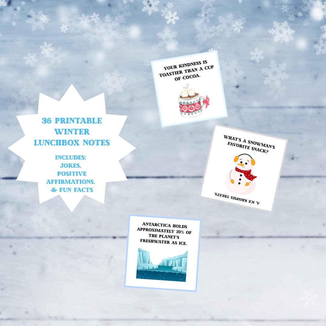36 Printable Winter Themed Lunchbox Notes for Kids, Includes: Jokes ...