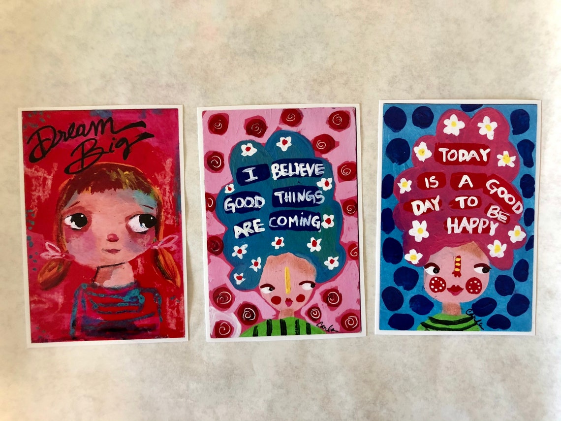 Happy Girl Postcards Set of 3 Digital Image Printable Image - Etsy