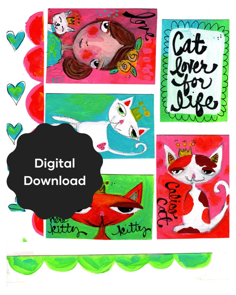 Digital Cat Art Calico Collage Digitial Paper Scrapbooking - Etsy