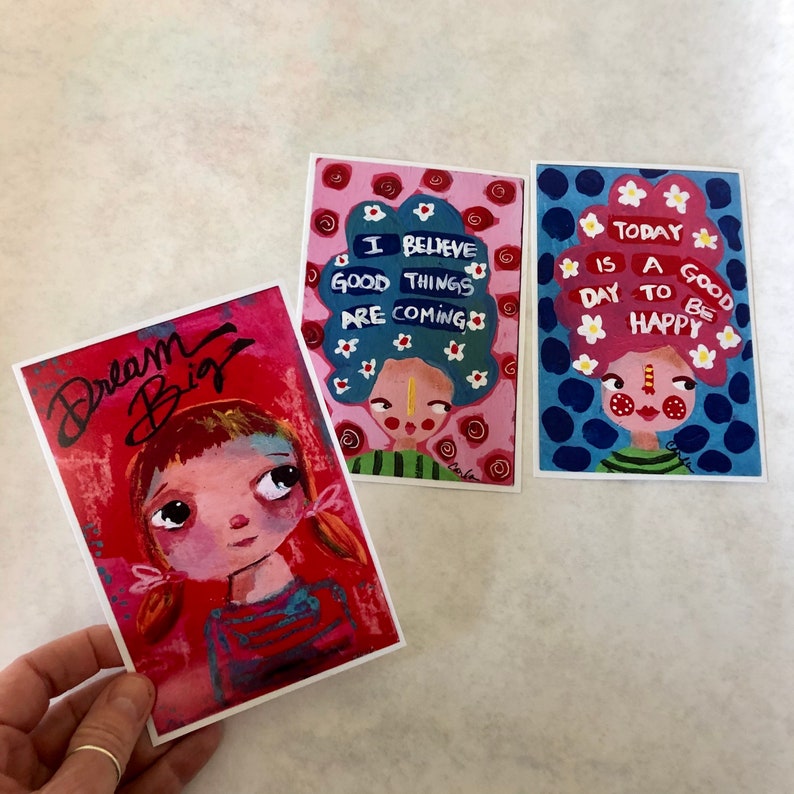 Happy Girl Postcards Set of 3 Digital Image Printable Image - Etsy