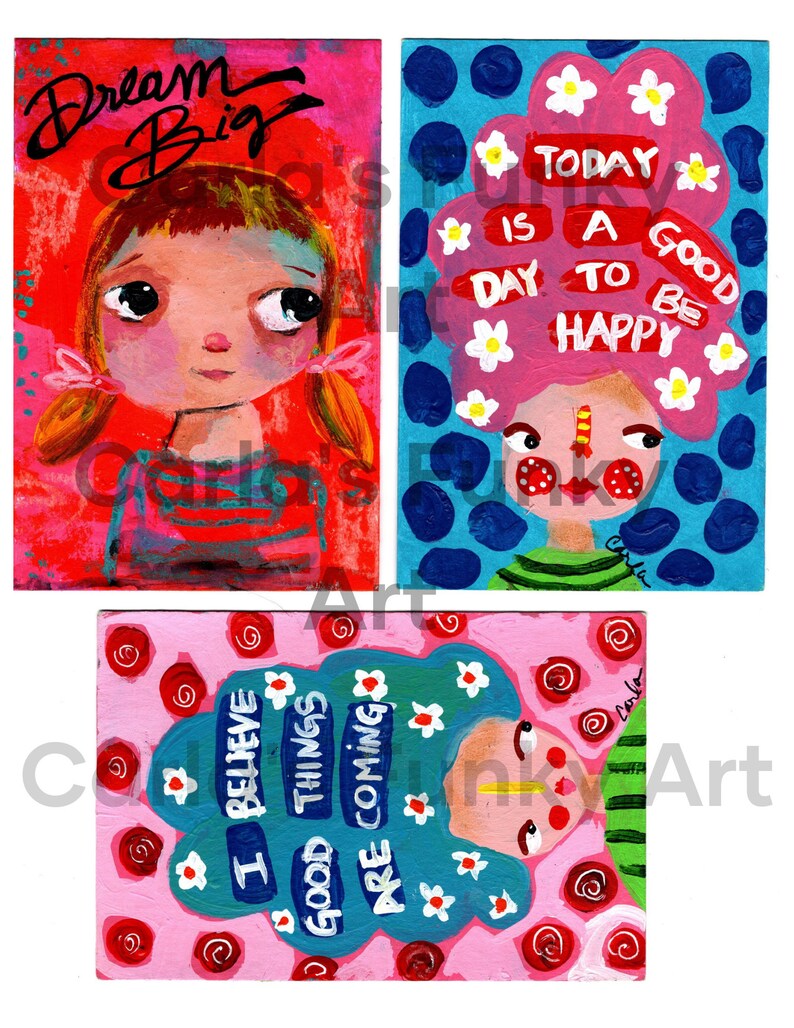 Happy Girl Postcards Set of 3 Digital Image Printable Image - Etsy