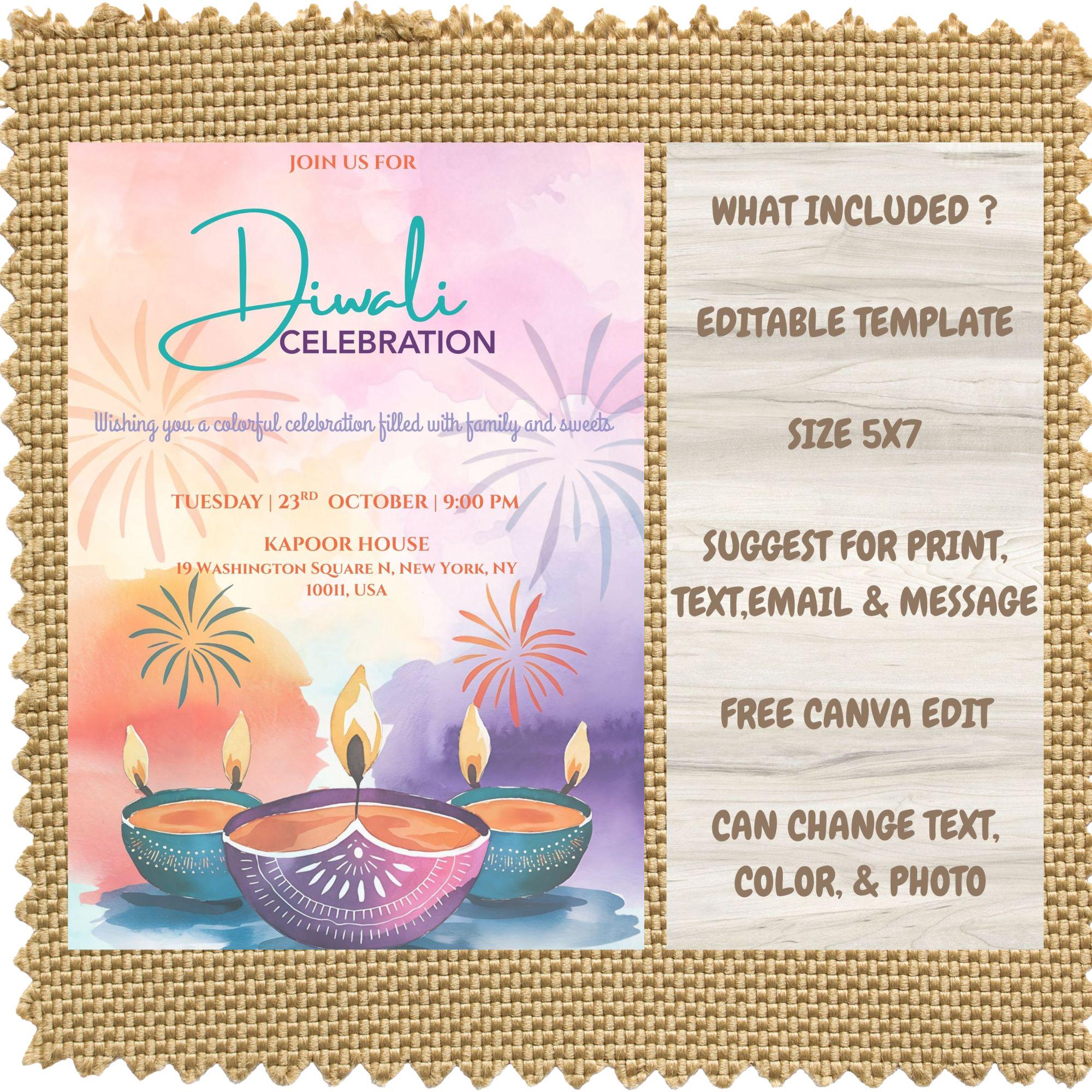 Editable Diwali Party Invitation Template / Printable Diwali Party ...