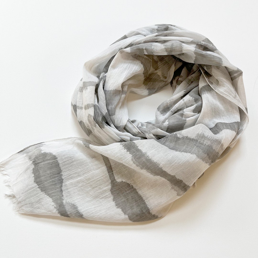 Gray Striped Scarf, Gray Cotton Scarf, Gray Oblong Scarf, Travel Scarf ...