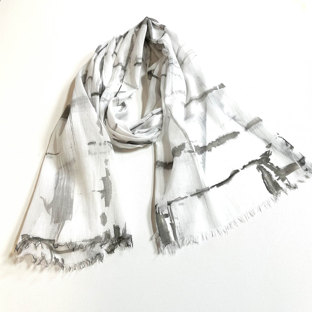 Black and White Summer Scarf, Gray and White Scarf, Travel Scarf ...