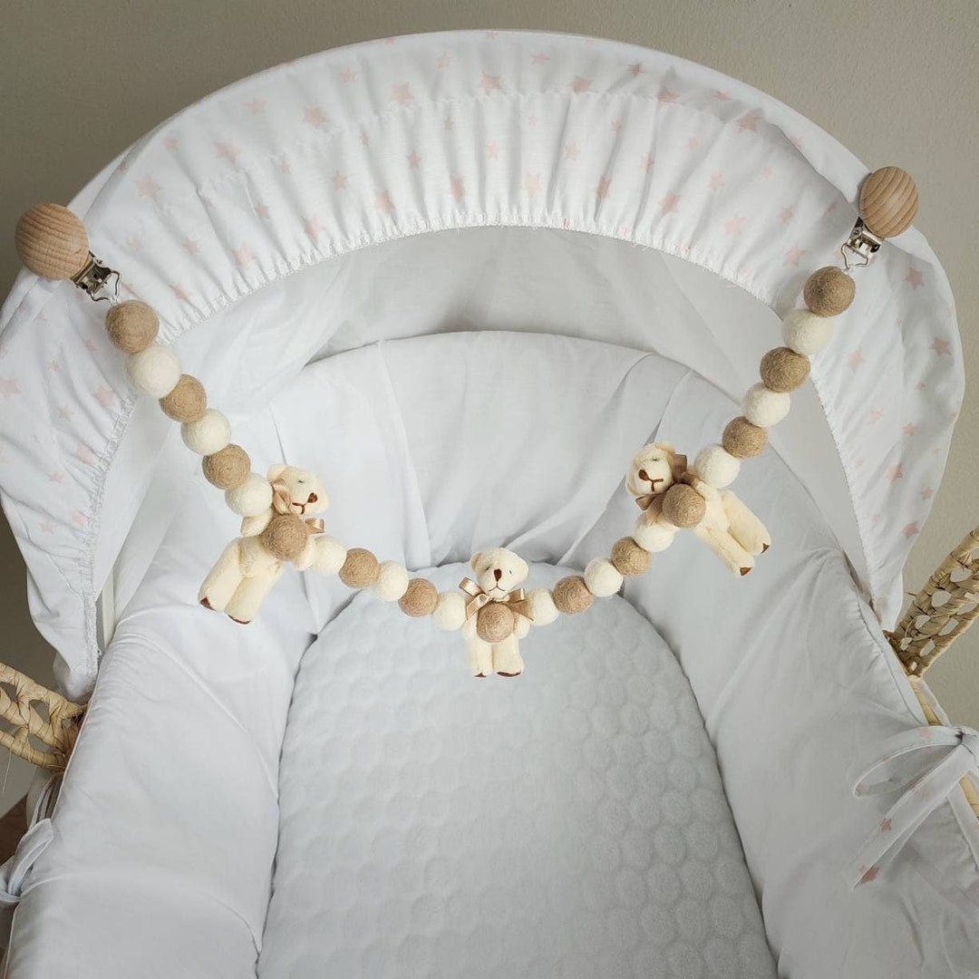 Bespoke Plush Teddy Bear Pram Chain Garland With Wool Felt Pom Pom ...
