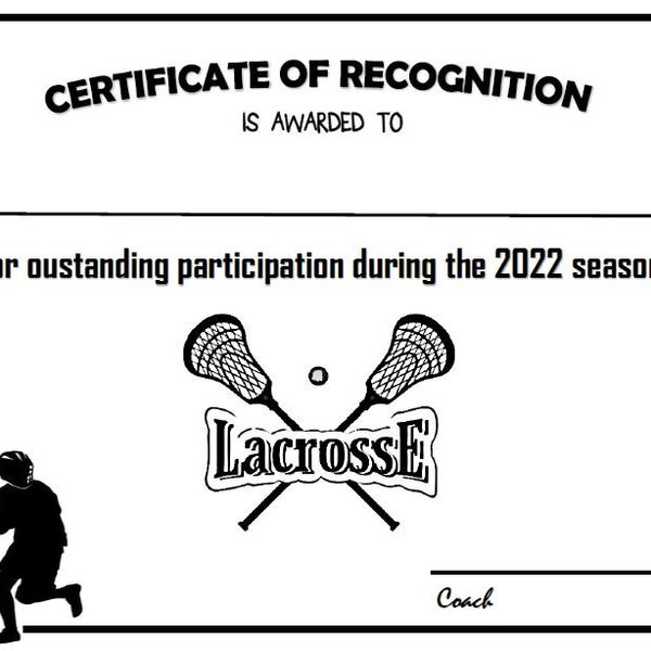 Lacrosse Certificate Template - Etsy