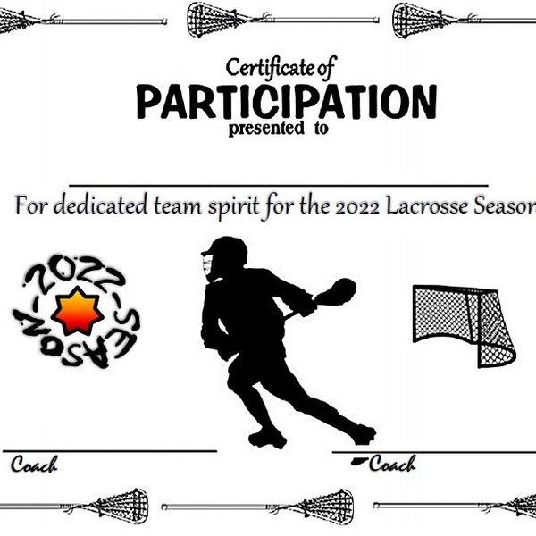 Lacrosse Certificate Template - Etsy