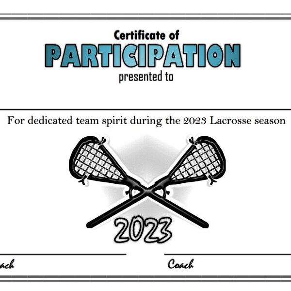 Lacrosse Certificate Template - Etsy