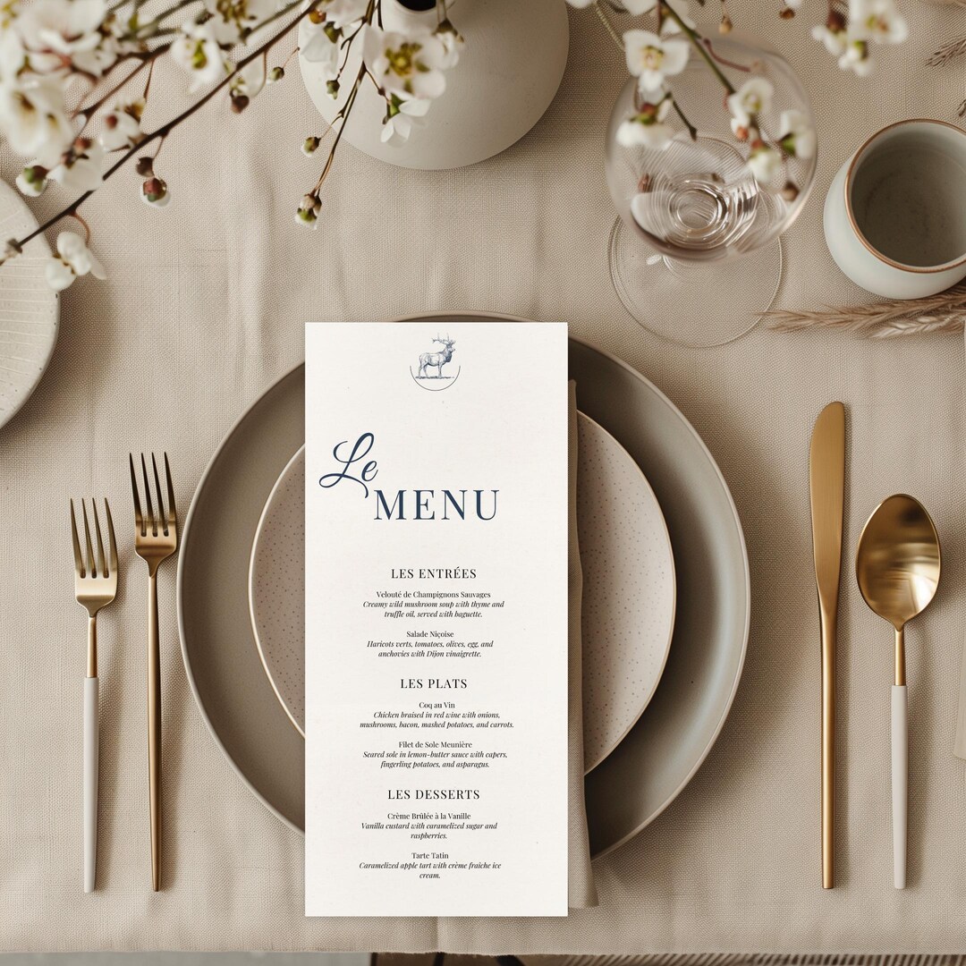 Elegant French Dinner Party Menu Canva Template Editable Printable Menu ...