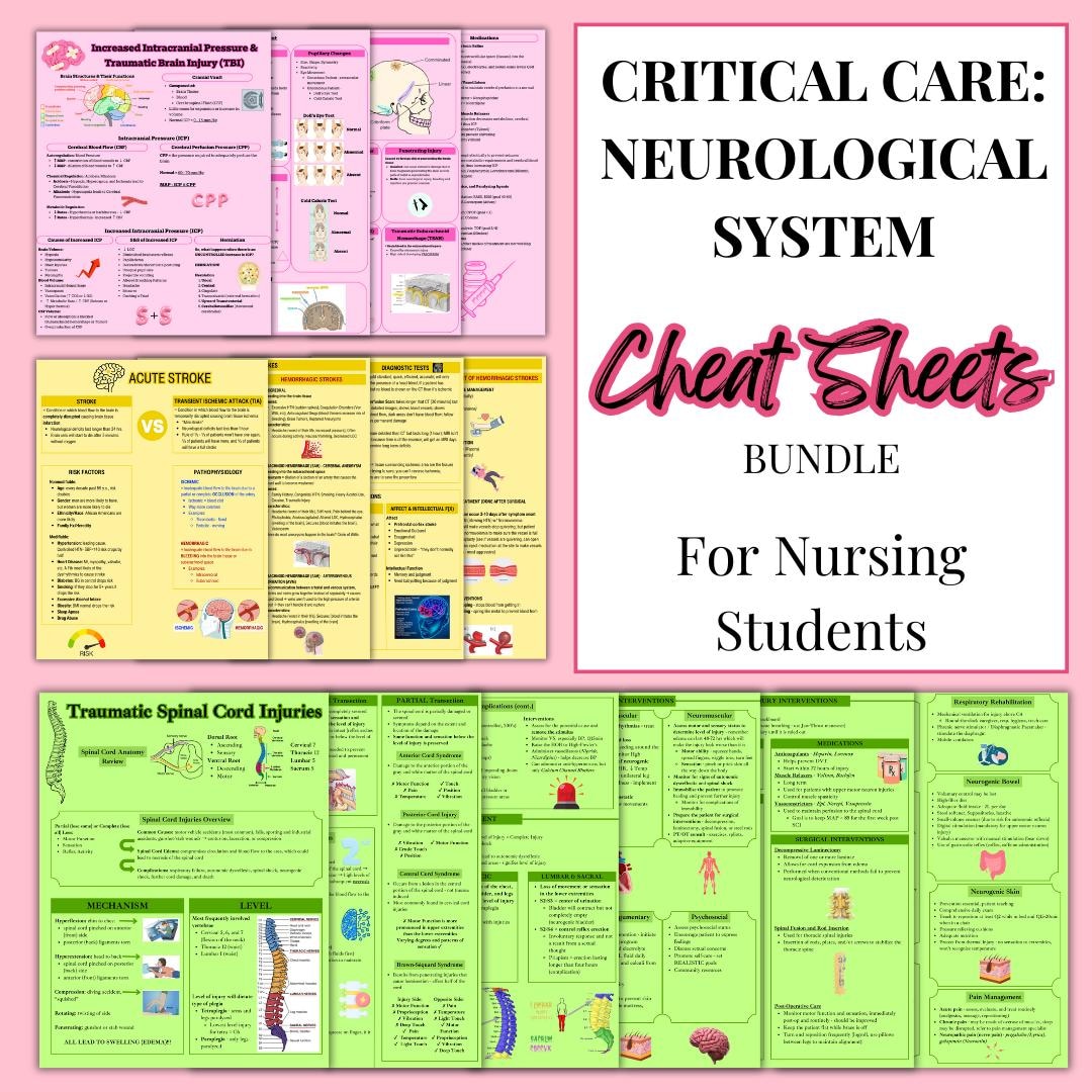 Neurological System Critical Care Nursing Study Sheets | ICU Cheat ...