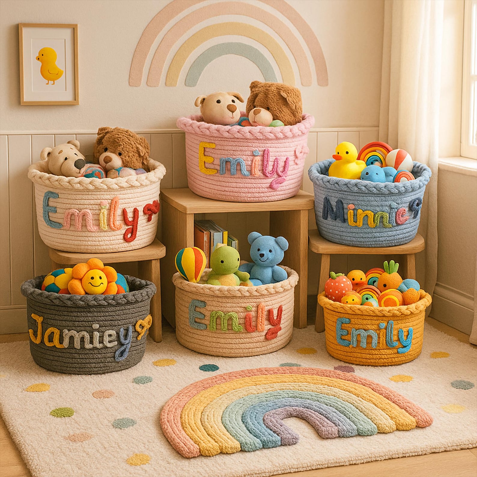 Personalized Baby Name Storage Basket – Soft Cotton Toy Organizer for ...