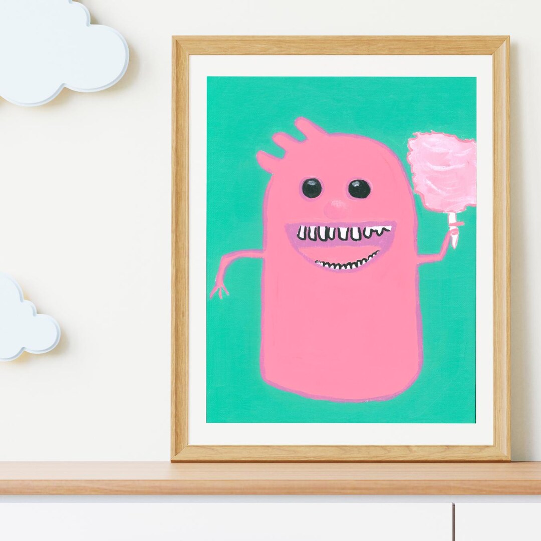 Pink Monster Cotton Candy Print | Whimsical Nursery Wall Art - Etsy