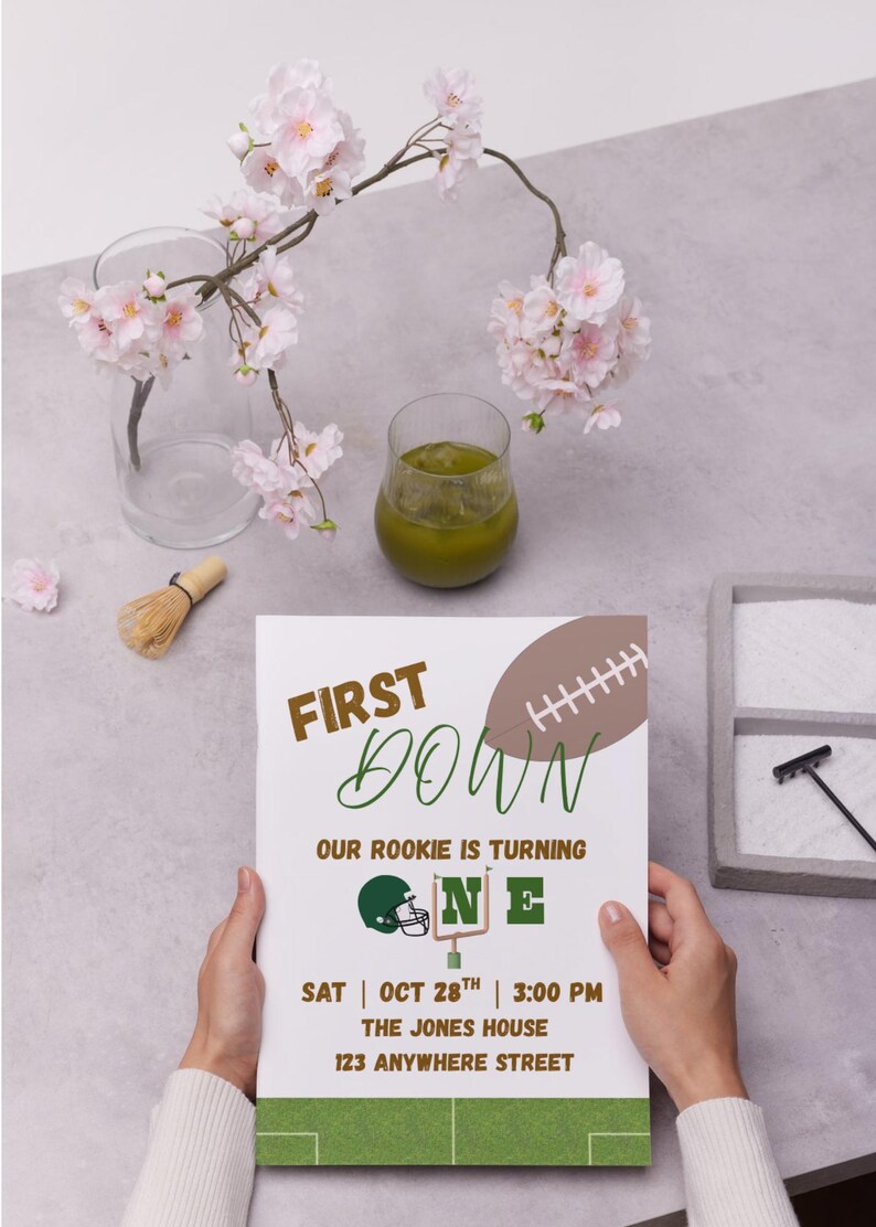 Football First Birthday Invitation: Editable Canva Template (digital ...