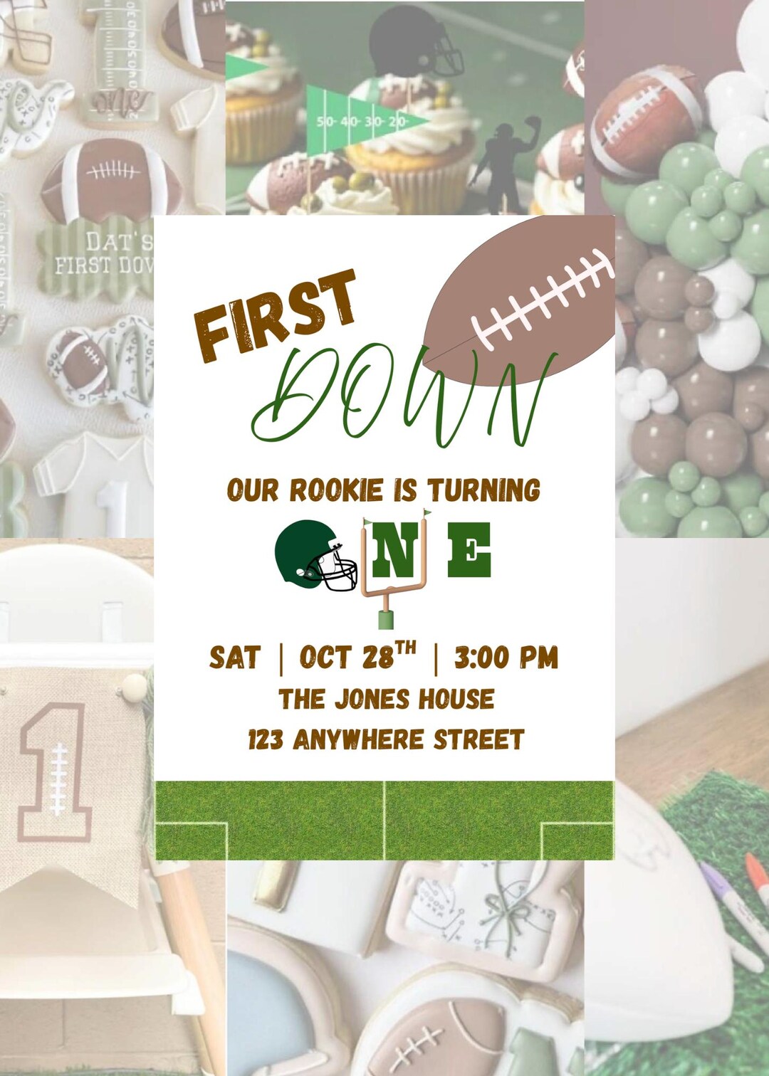 Football First Birthday Invitation: Editable Canva Template (digital ...