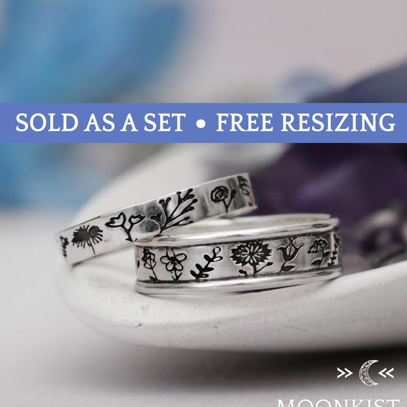 Flower Wedding Ring Set - Etsy