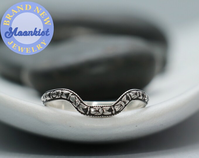 Art Deco Square Curved Wedding Band, Sterling Silver Vintage-style ...