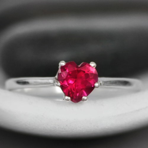 Sterling Silver Ruby Heart Ring Heart Engagement Ring Heart | Etsy