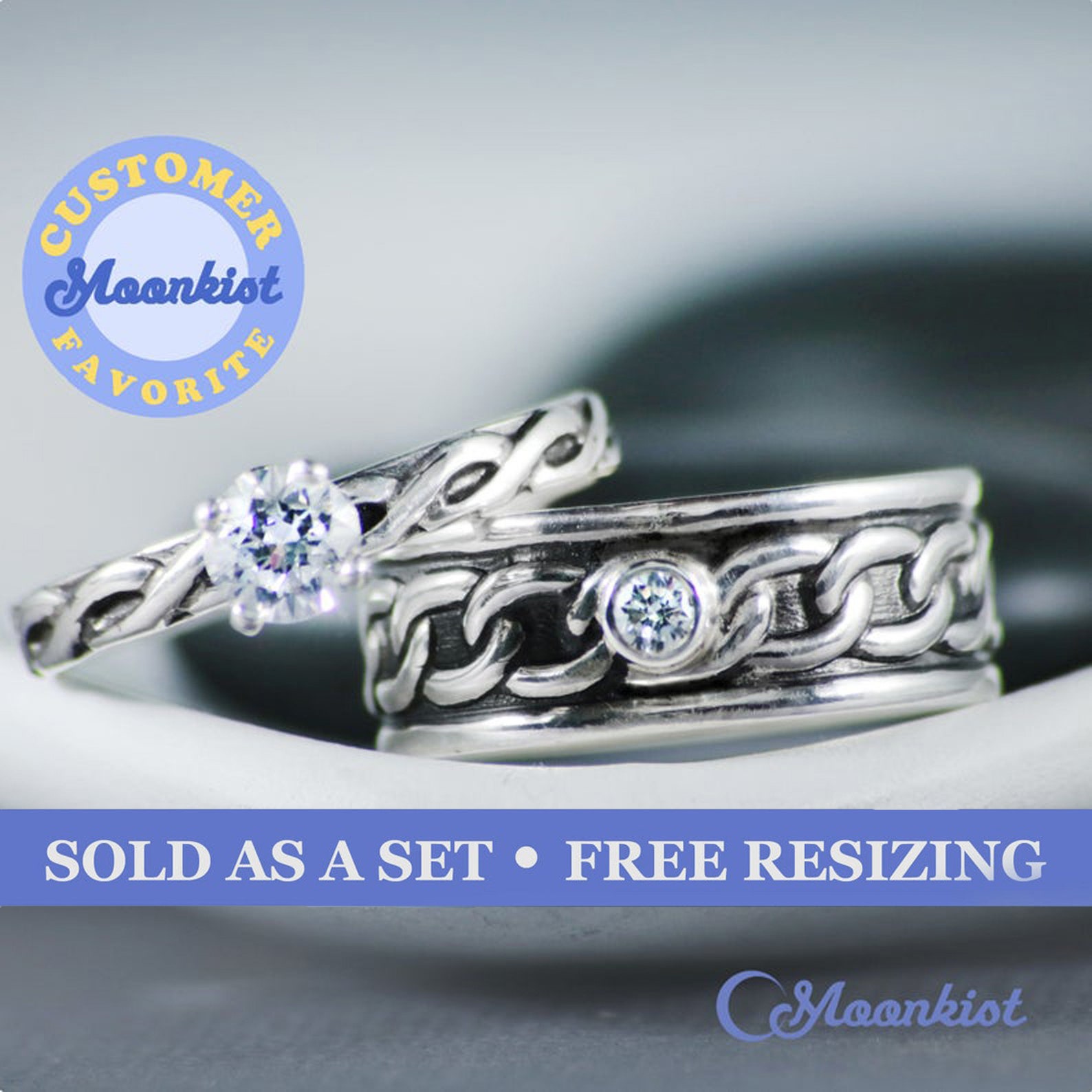 Celtic Engagement Rings for Couple, Sterling Silver Matching Ring Set ...