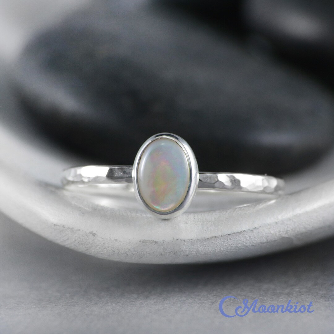 Delicate Oval Pearl Promise Ring, Sterling Silver Mother of Pearl Ring ...