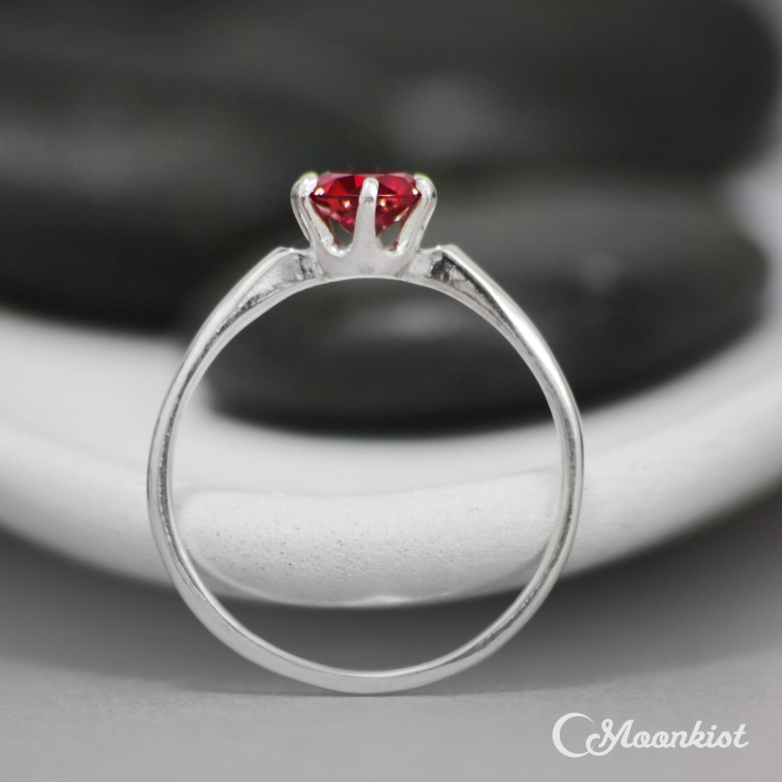 Classic Ruby Solitaire Ring Sterling Silver Ruby Engagement | Etsy