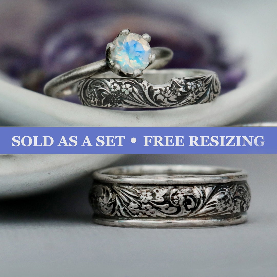 3 Piece His and Hers Wedding Ring Set Unique Matching Wedding Bands Trio Wedding Set Moonkist Designs Etsy