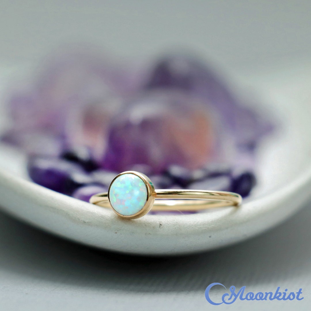 Size 8 Simple Opal Gold Ring, Solid 14 K Gold Opal Ring, Opal Promise Ring, Minimalist Opal ...