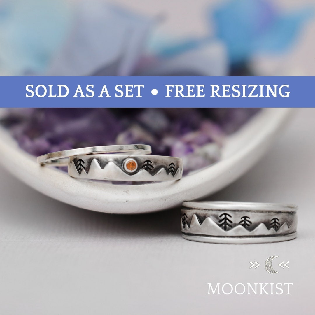 Mountain Range His and Her Wedding Ring Set, Nature Outdoor Matching ...