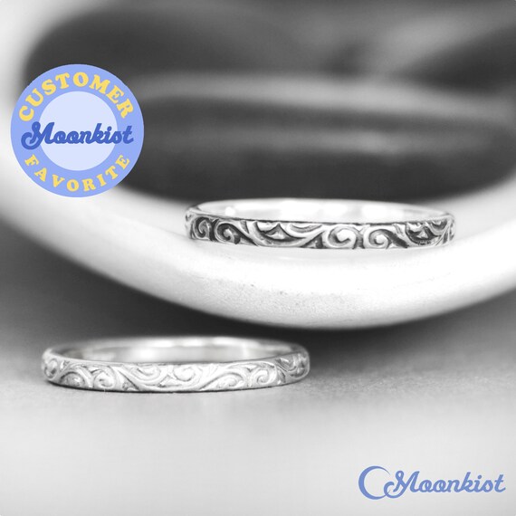 Vintage Style Narrow Womens Band Sterling Silver Stacking - Etsy