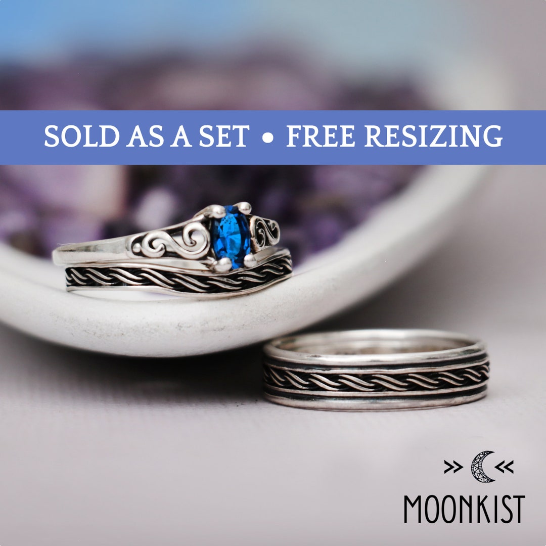 Vintage Engraved Wave His and Her Wedding Band Set, 3 Piece Wedding ...