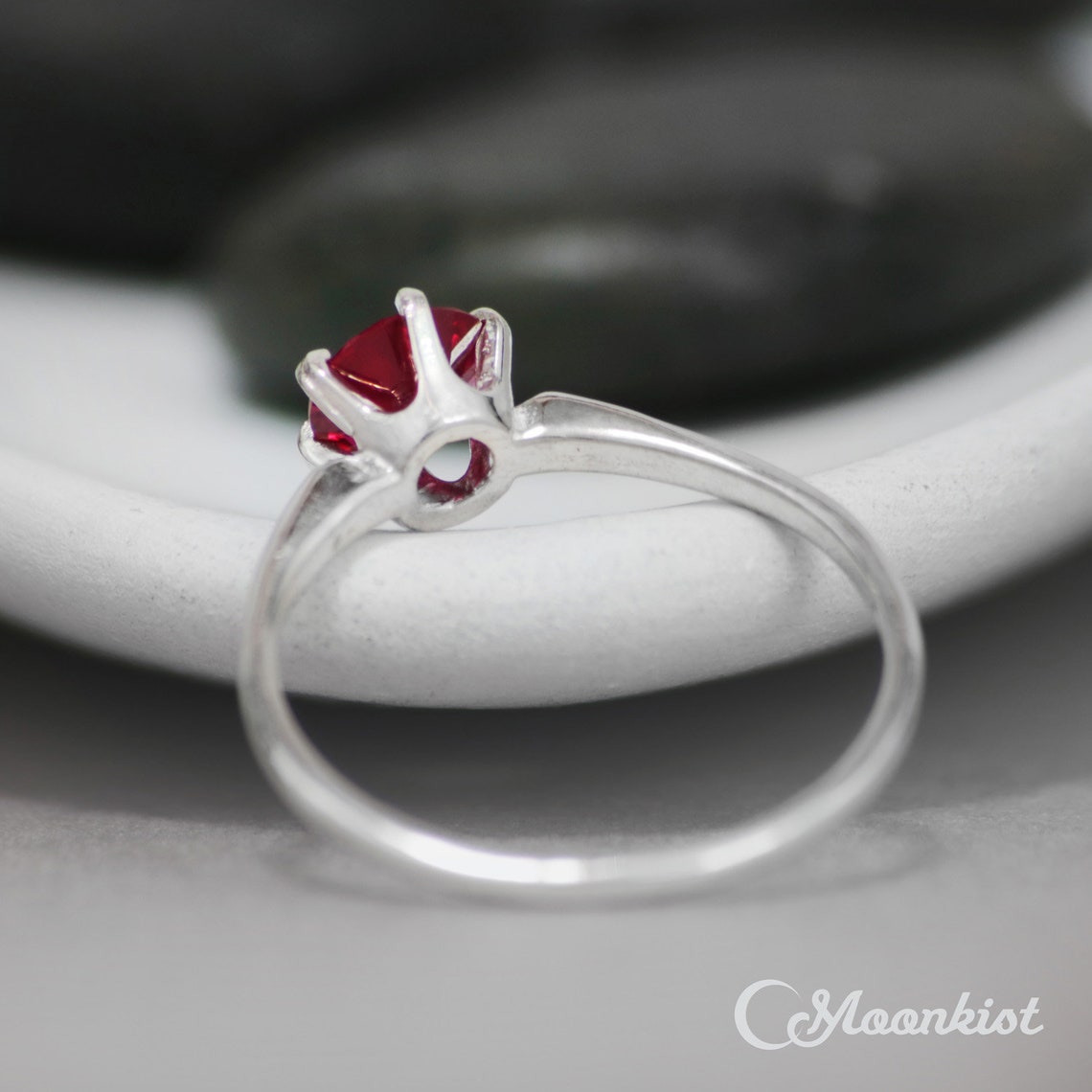 Classic Ruby Solitaire Ring Sterling Silver Ruby Engagement | Etsy