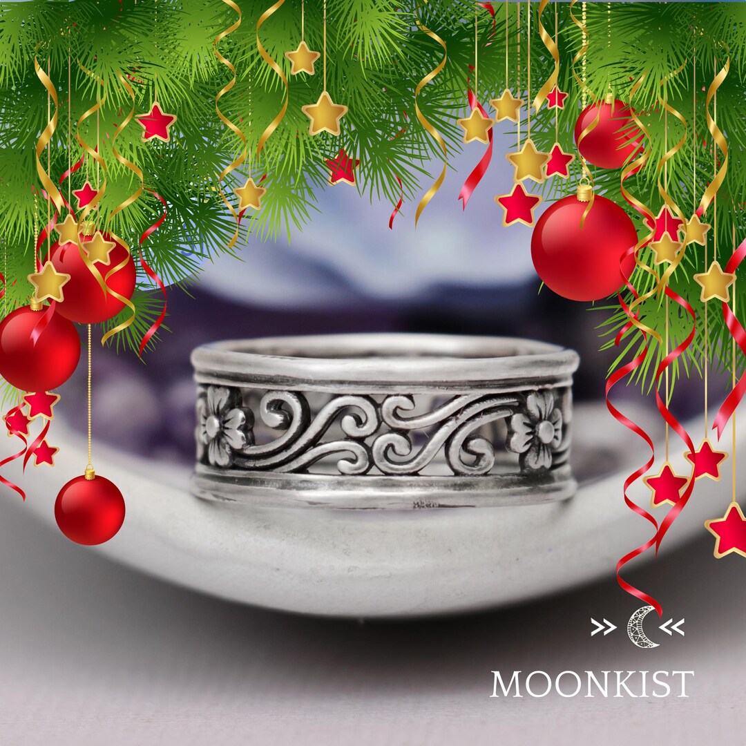 Magnolia Floral Wedding Ring, Women's Vintage Flower Filigree Wedding ...