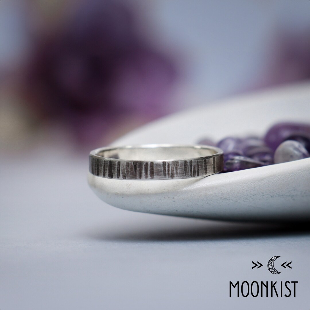 Sterling Silver Birch Bark Ring, Nature Inspired Wedding Band for Men ...