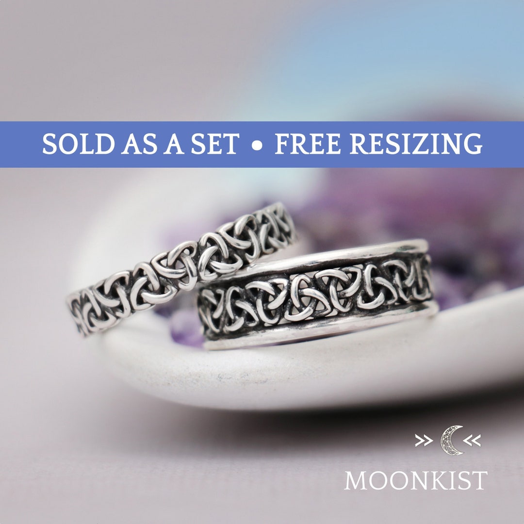 Trinity Celtic Knot Wedding Ring Set, Celtic Matching Wedding Band Set ...