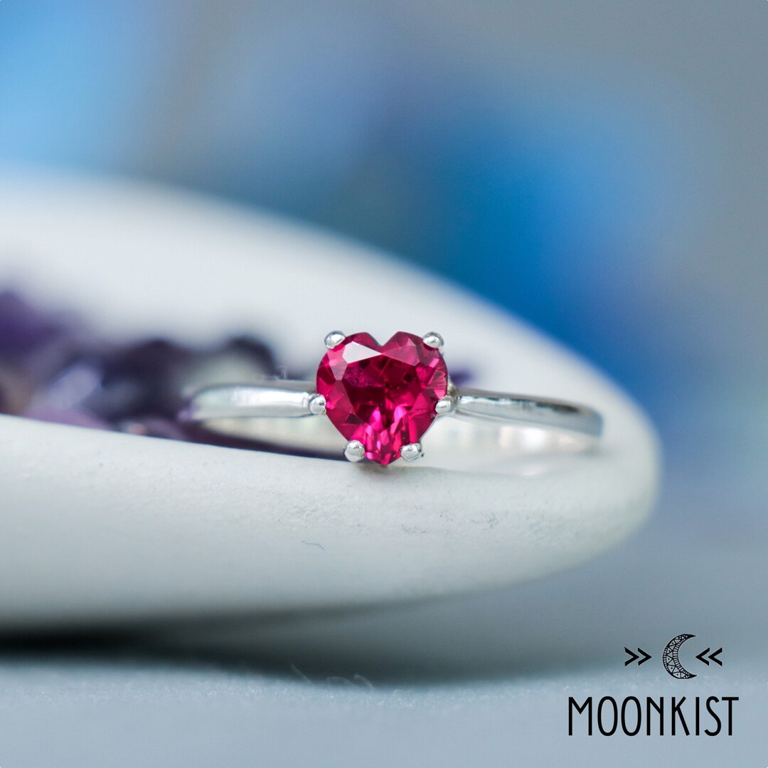 Sterling Silver Ruby Heart Ring, Heart Engagement Ring, Heart Ruby Ring for Women, Sweetheart ...