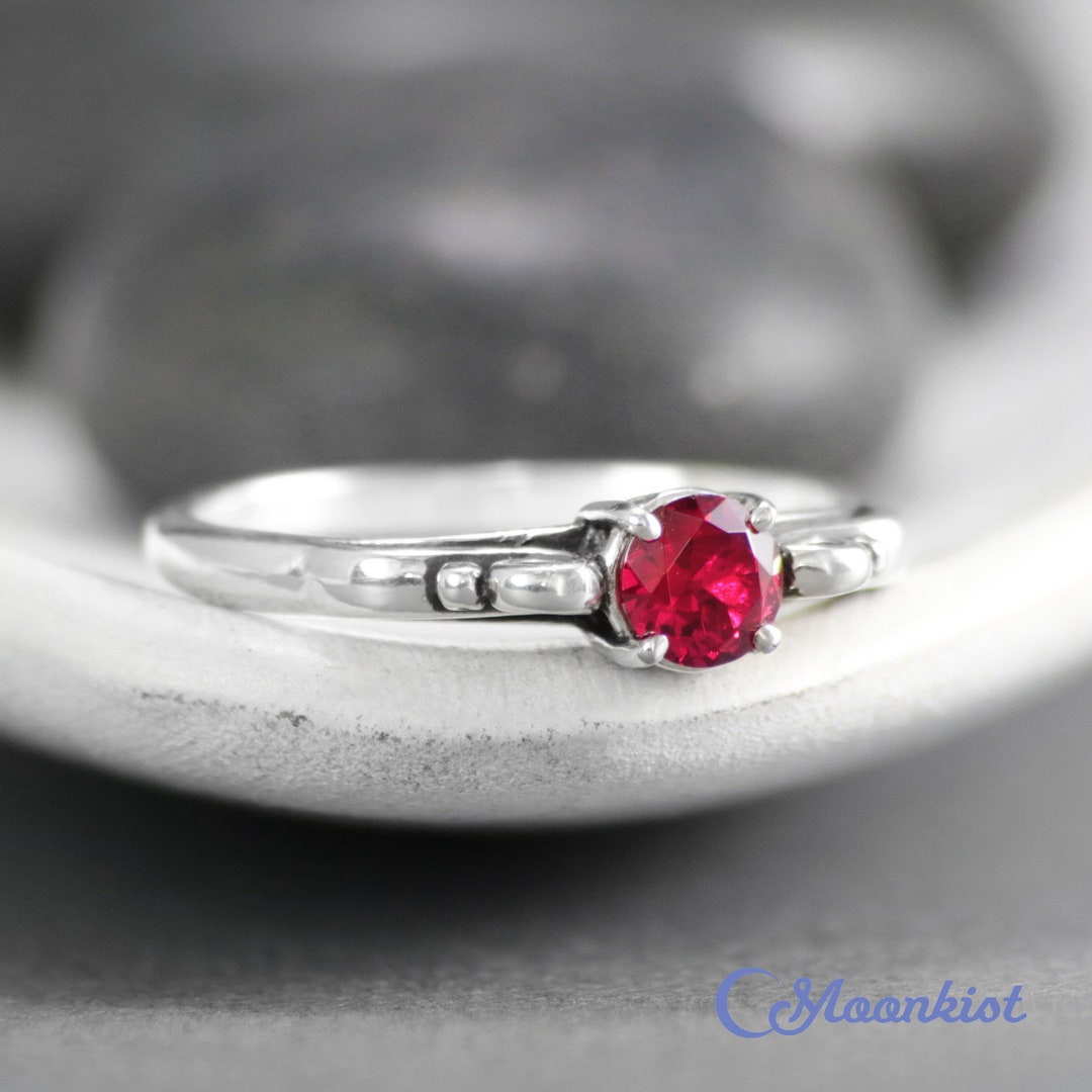 Size 8 Vintage Style Ruby Ring, Sterling Silver Ruby Promise Ring for ...