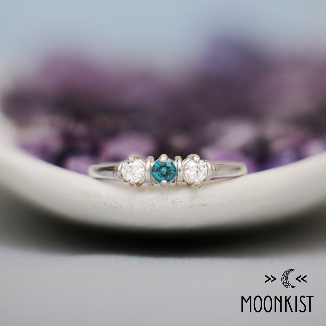 London Blue Topaz Three Stone Ring, 3 Birthstone Ring, Triple ...